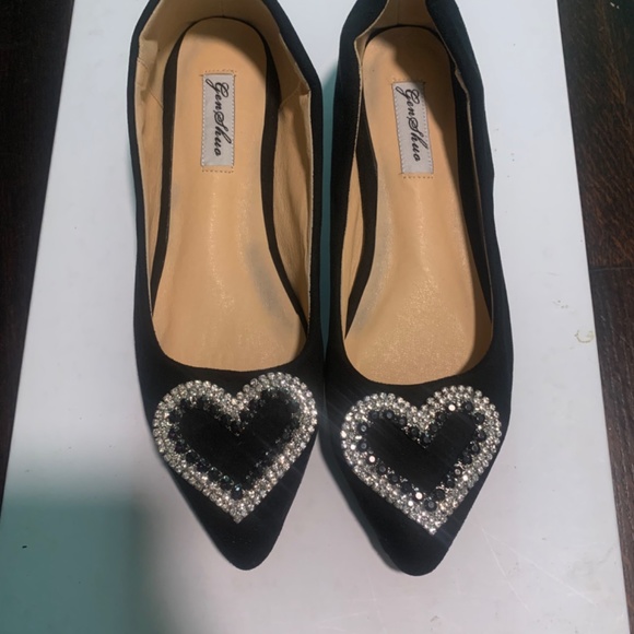 Genshuo | Shoes | New Genshou Rhinestone Heart Ballet Flats | Poshmark